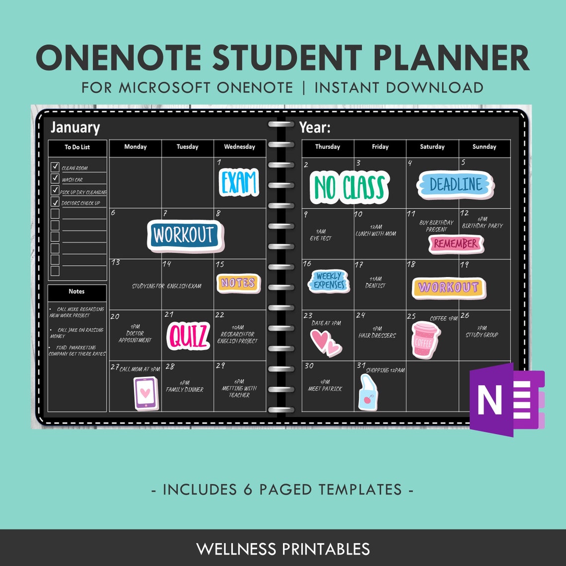 Student Planner Bundle Onenote Black Paper Planner College - Etsy