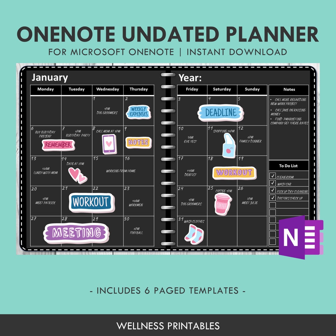 Onenote Planner Bundle Surface Pro iPad Tablet, Note Taking Monthly ...