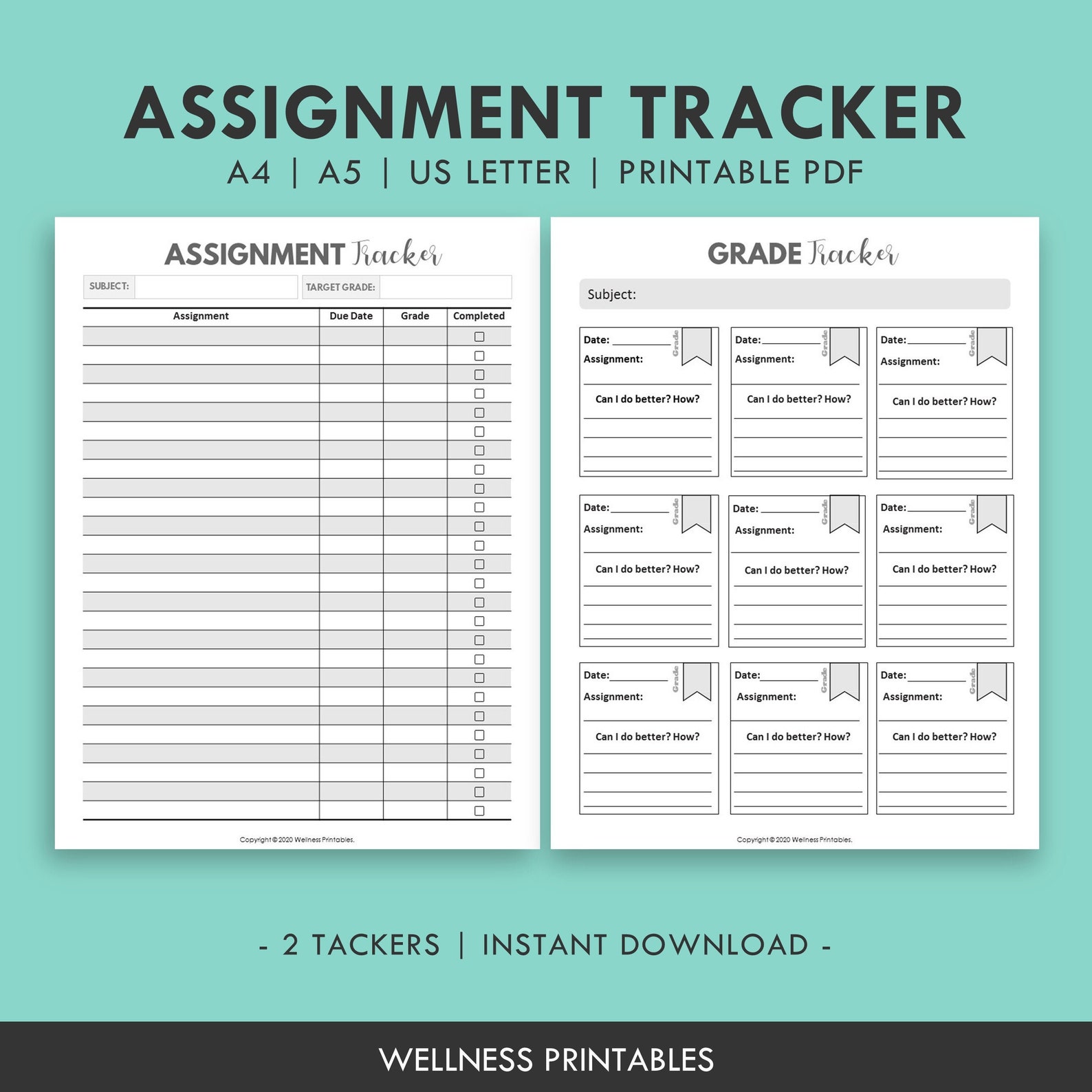Assignment Tracker Printable College Student Academic Planner Homework ...