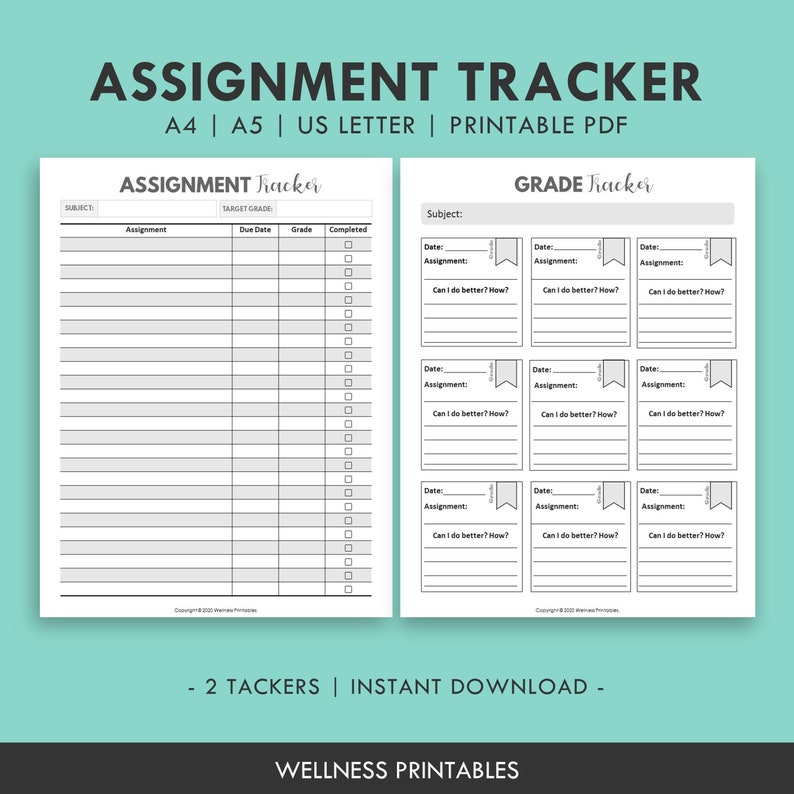 Assignment Tracker Printable College Student Academic Planner Homework ...