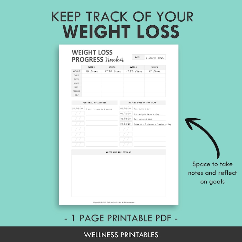 Weight Loss Tracker Printable: Body Measurement Chart (PDF) - Etsy