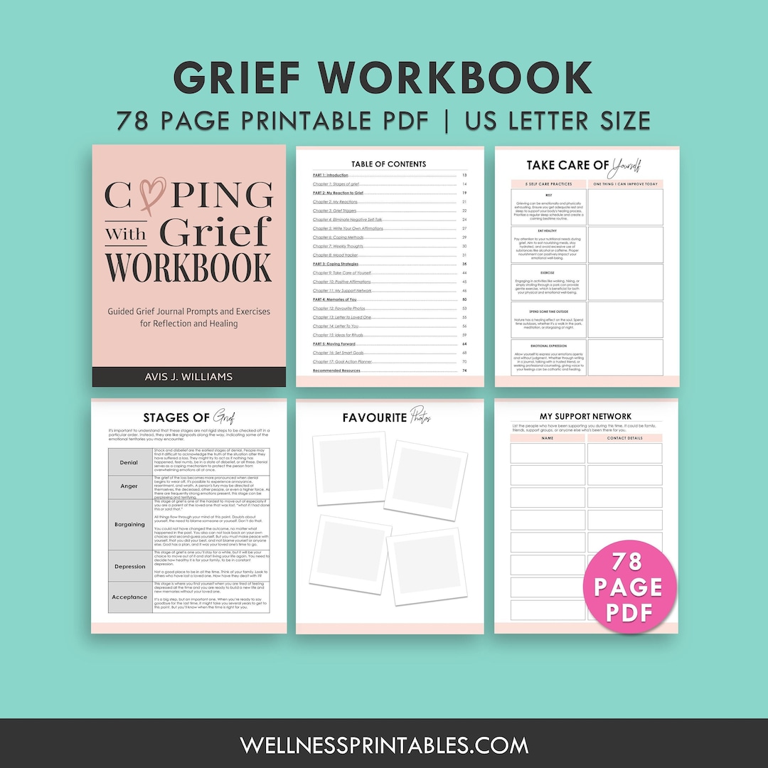 Grief Therapy Journal Grief Healing Workbook, Coping With Loss, Grieve ...