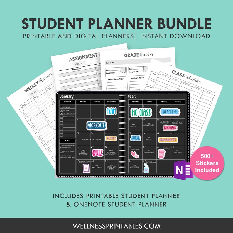 Student Planner Bundle Onenote Black Paper Planner College - Etsy