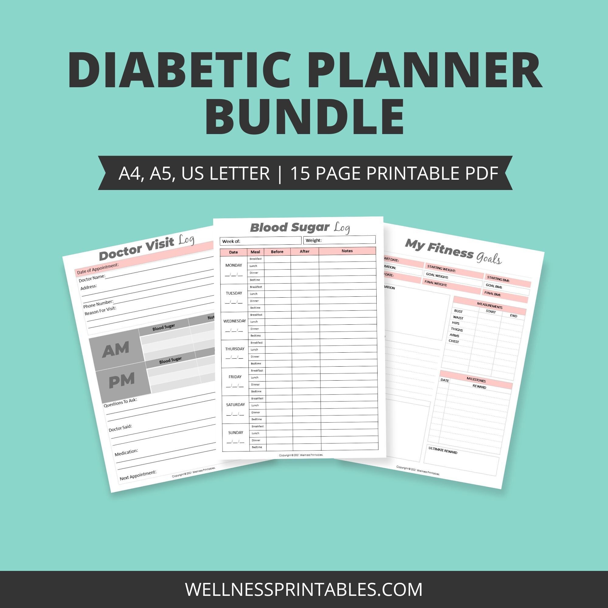 Blood Sugar Tracker Printable - Diabetic Planner Bundle, Diabetes Log ...
