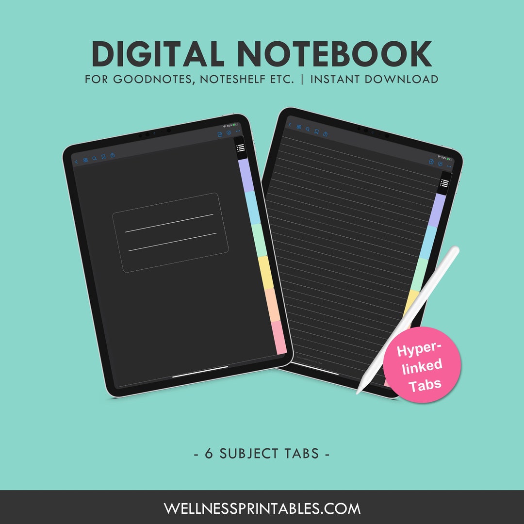 Black Paper Digital Notebook: 6-tab Lined Template (goodnotes ...