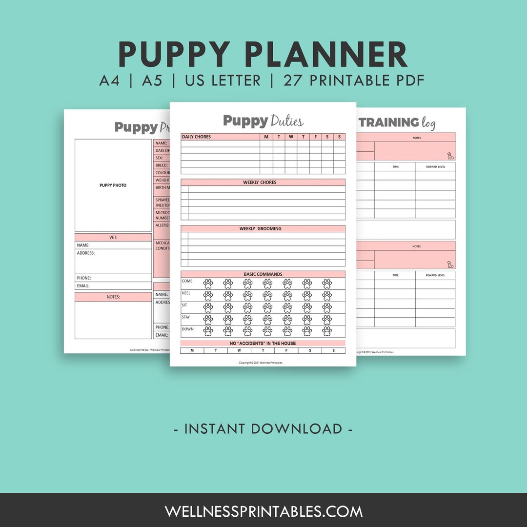 Puppy Training Planner Printable - Dog Training Pet Care Journal, Puppy ...