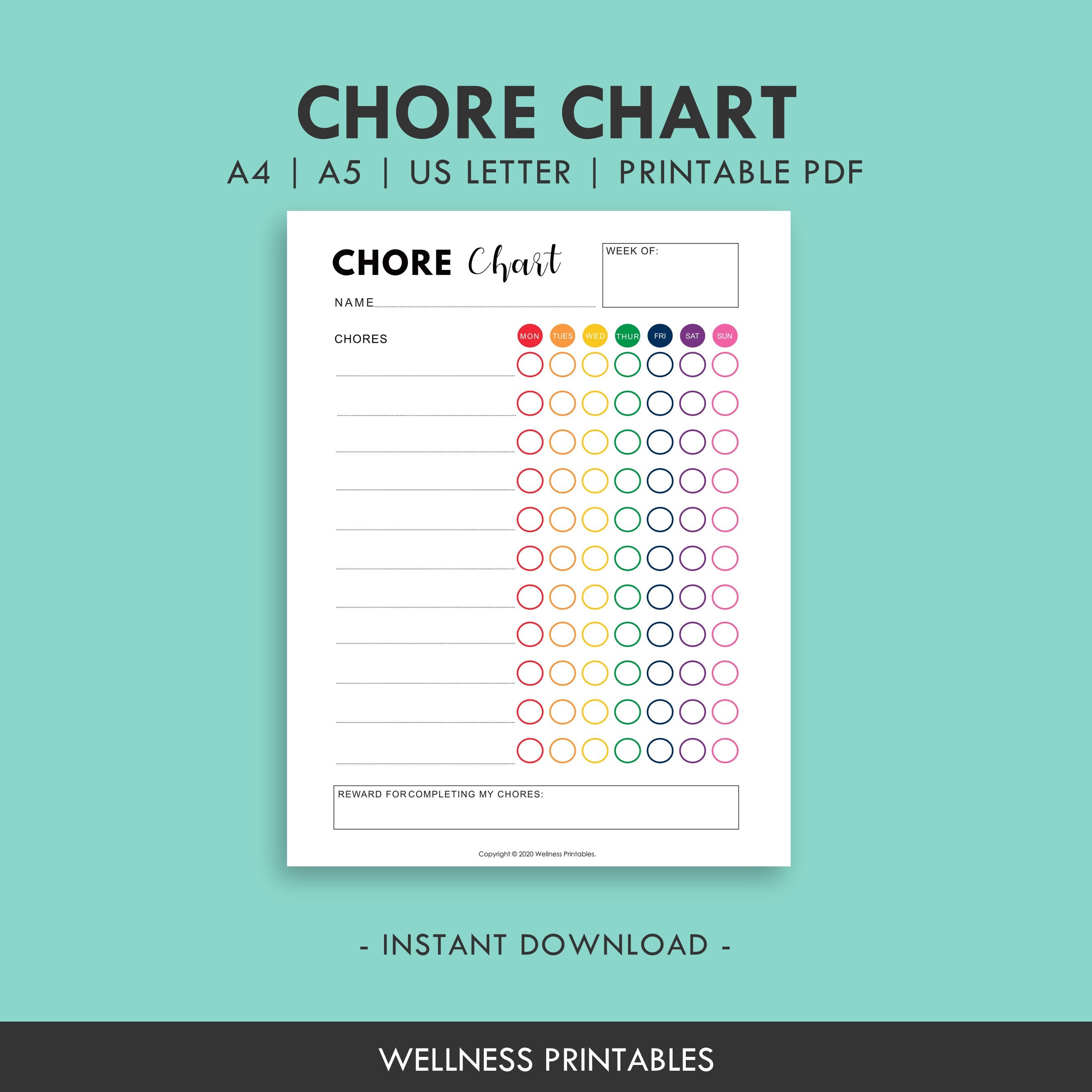 PDF Children Printable US Letter Size A4 Size OneNote Kids Chore List ...