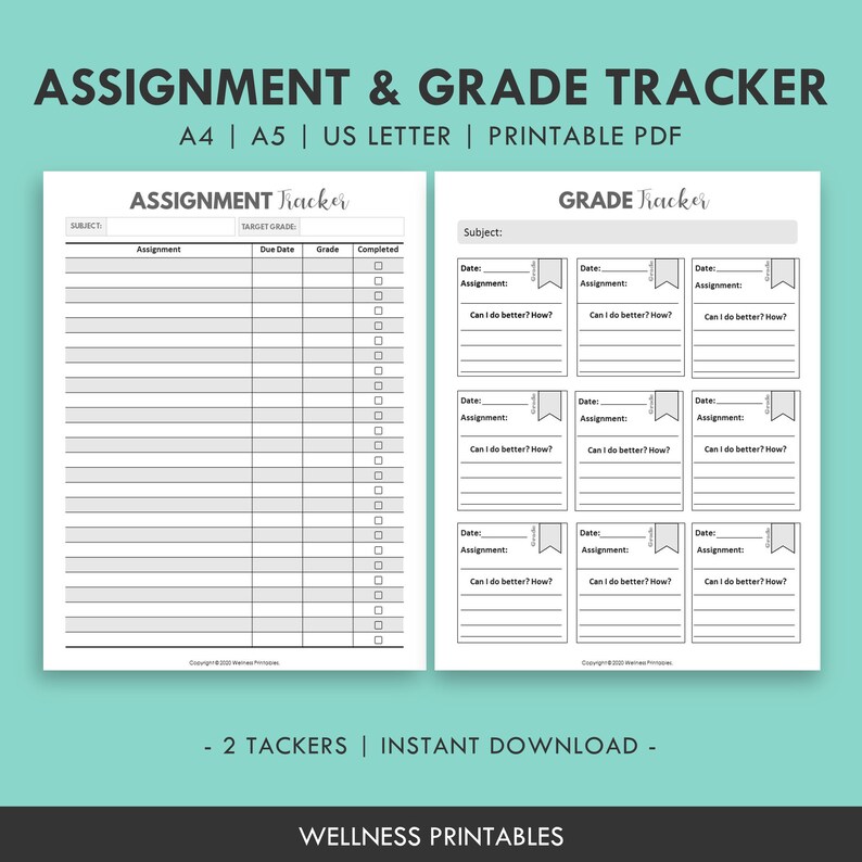 Assignment Tracker Printable College Student Academic Planner - Etsy