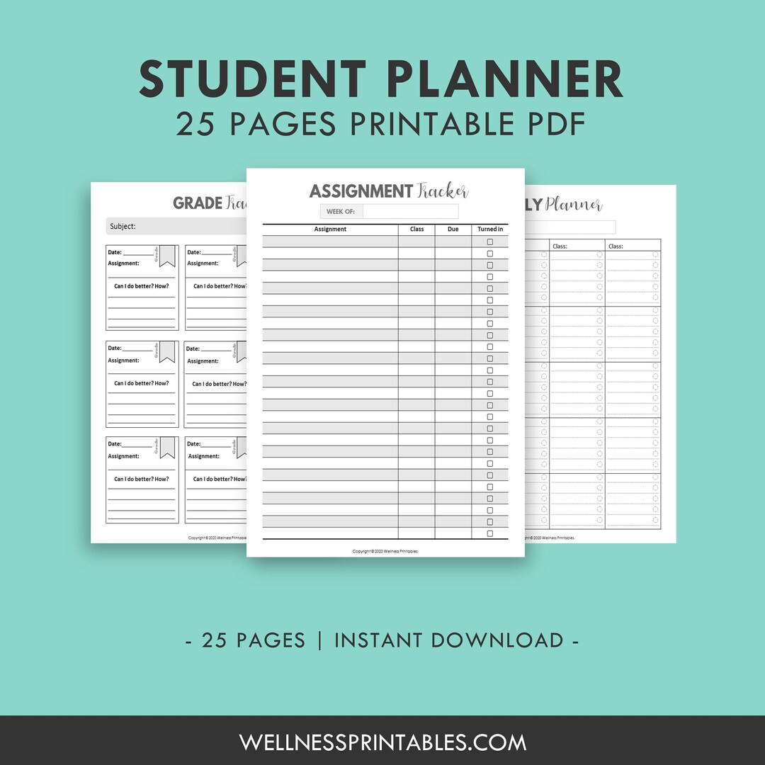 Student Planner Printable - College School Monthly Weekly Academic ...