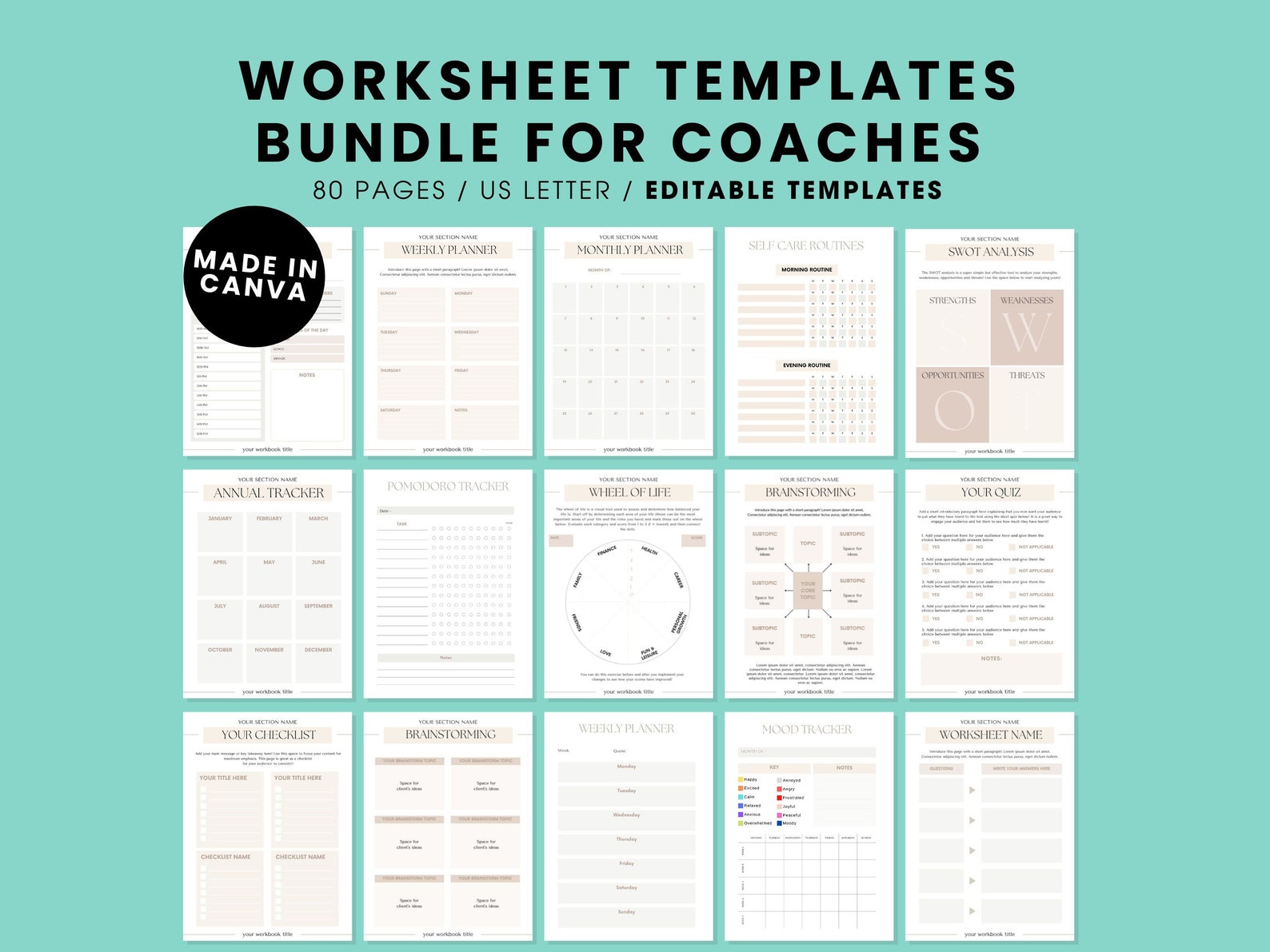 Coaching Worksheet Templates: Canva Workbook Bundle (digital Download ...