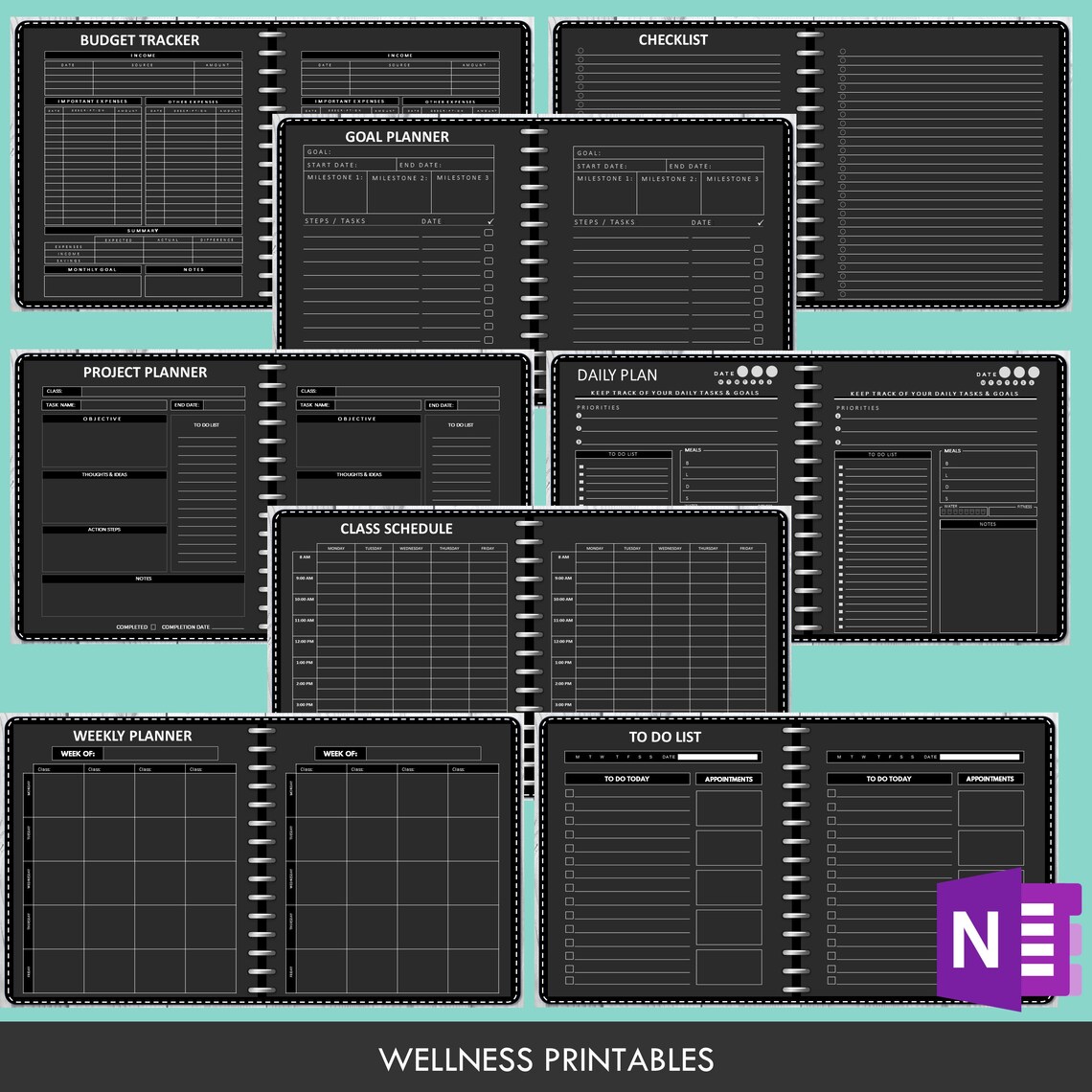 Student Planner Bundle Onenote Black Paper Planner College - Etsy