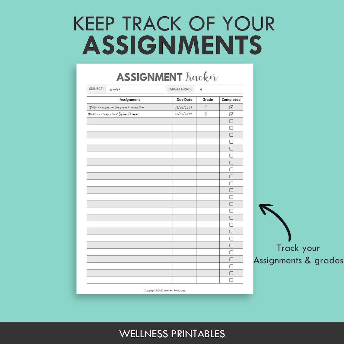 Assignment Tracker Printable College Student Academic Planner Homework ...