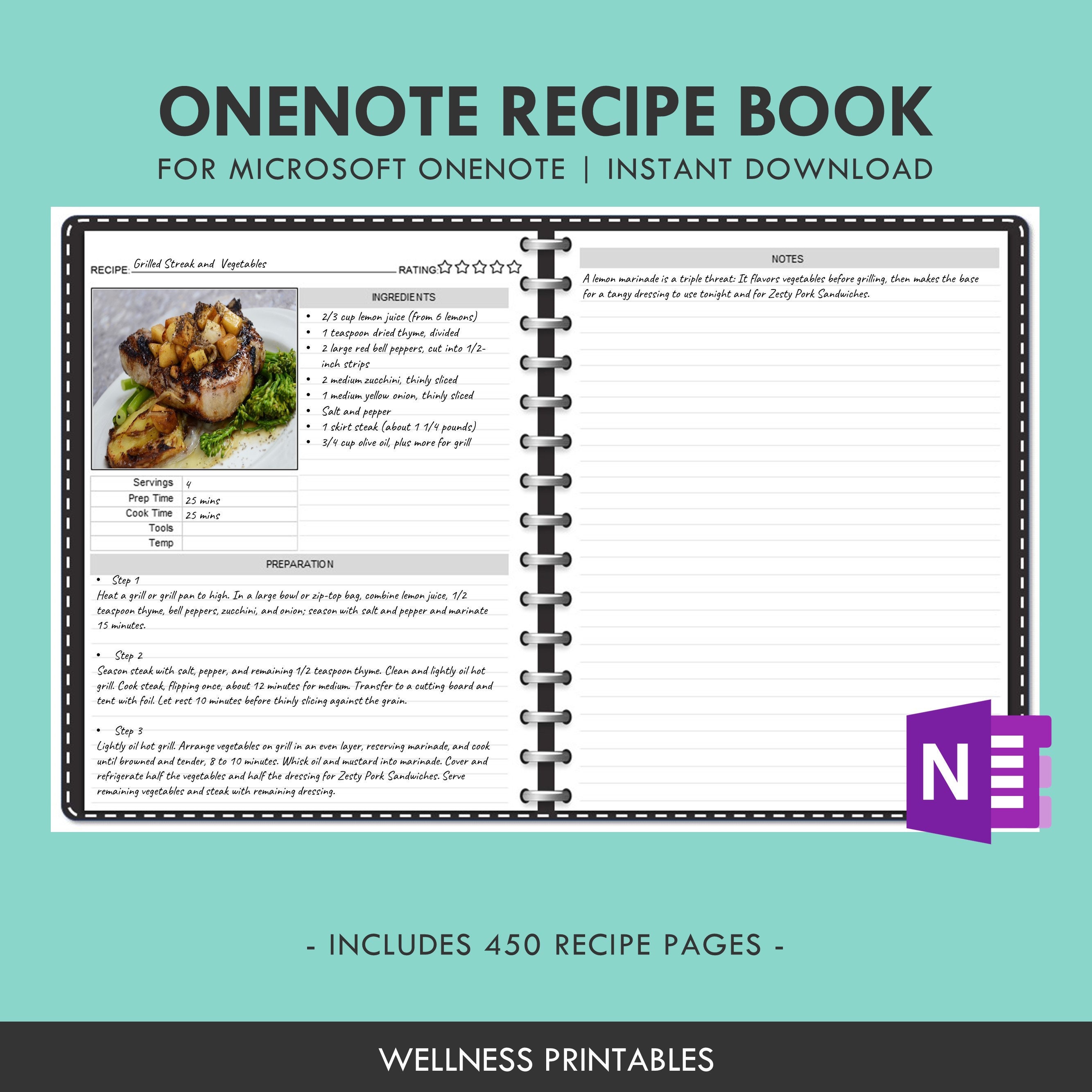 OneNote Digital Recipe Book Surface Pro Tablet Android Etsy