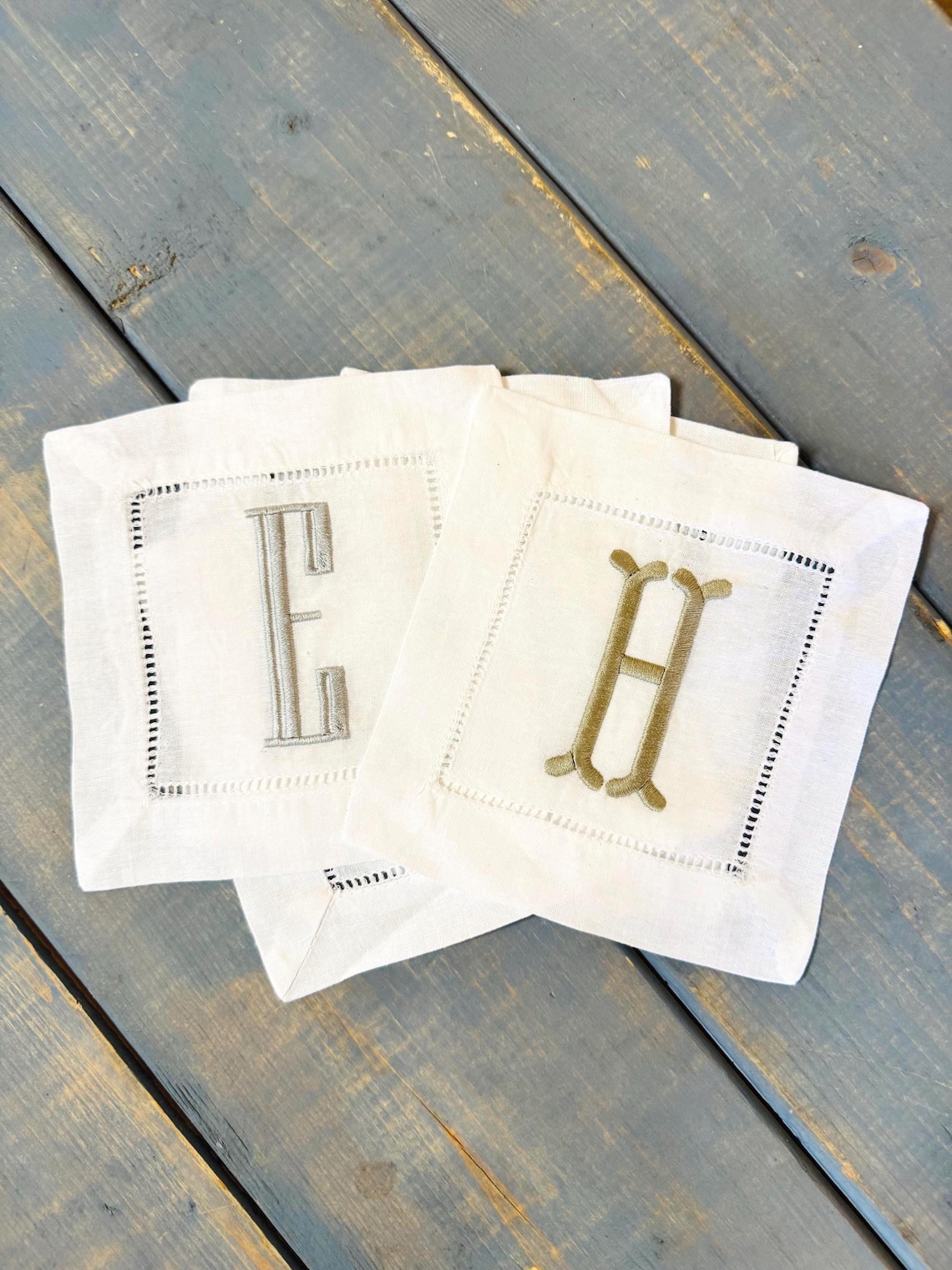 Monogrammed Linen Blend Cocktail Napkins: Embroidered Custom Initials ...