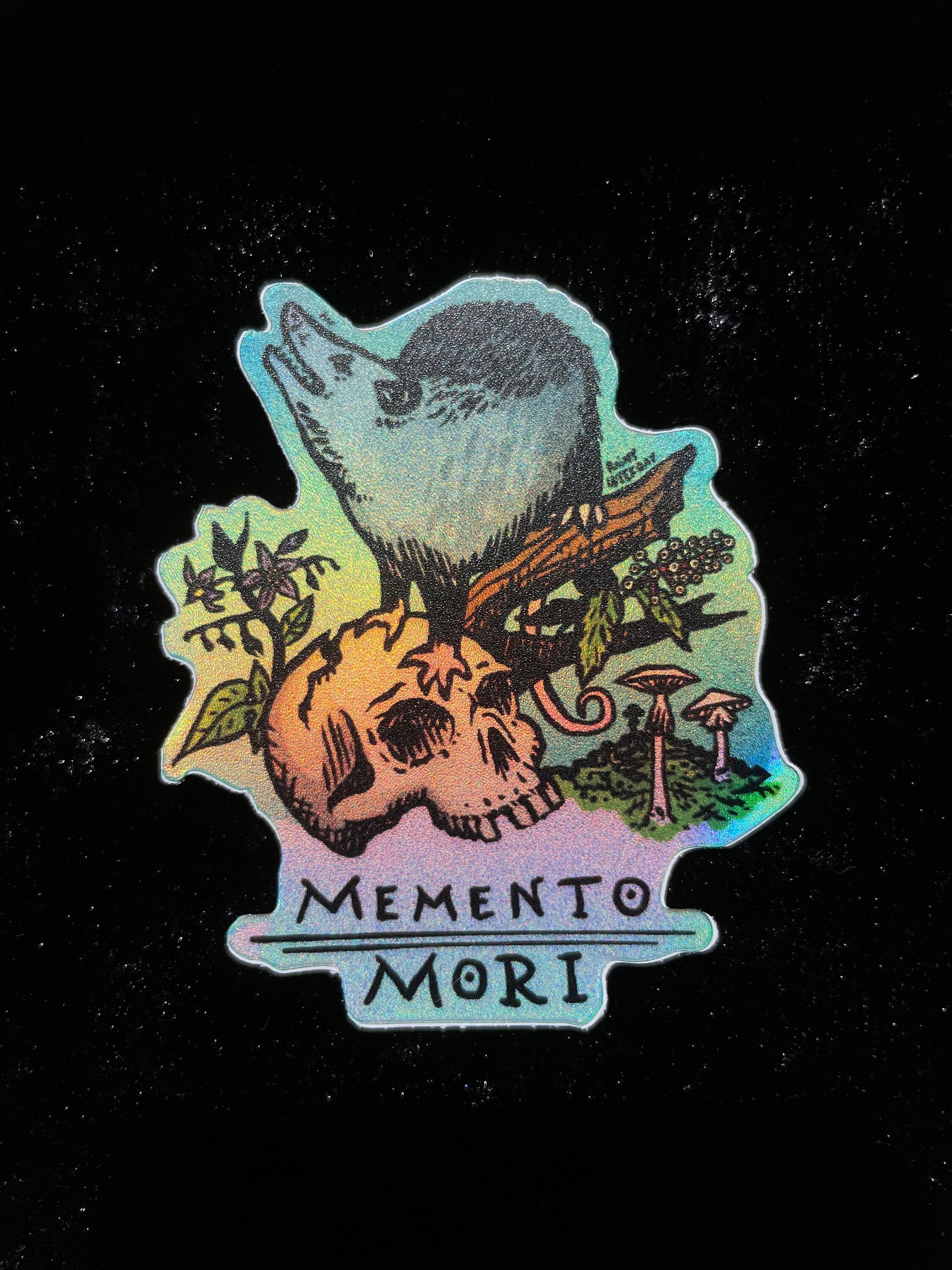 Memento Mori Sticker, Possum and Skull With Poisonous Flora, Matte ...