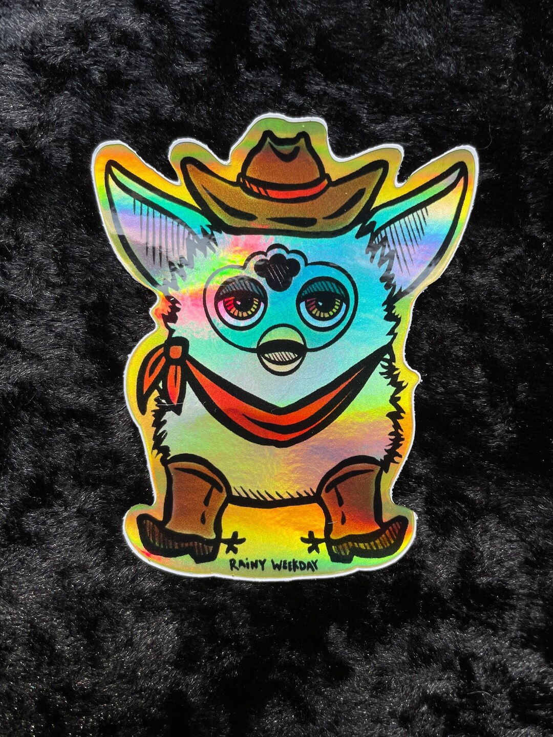 Furby Cowboy Sticker, Holographic - Etsy