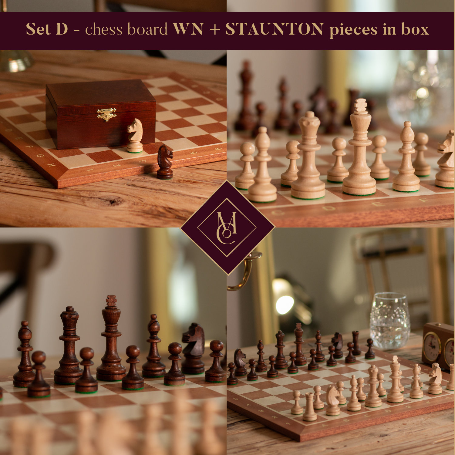 Tournament Wooden Chess Set Non Folding, Inlaid Chessboard WITHOUT ...