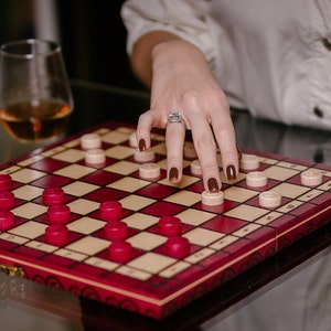 Lovely Cherry RED KINGDOM 2in1 Set Of: Chess & Drafts Checkers 35cm ...