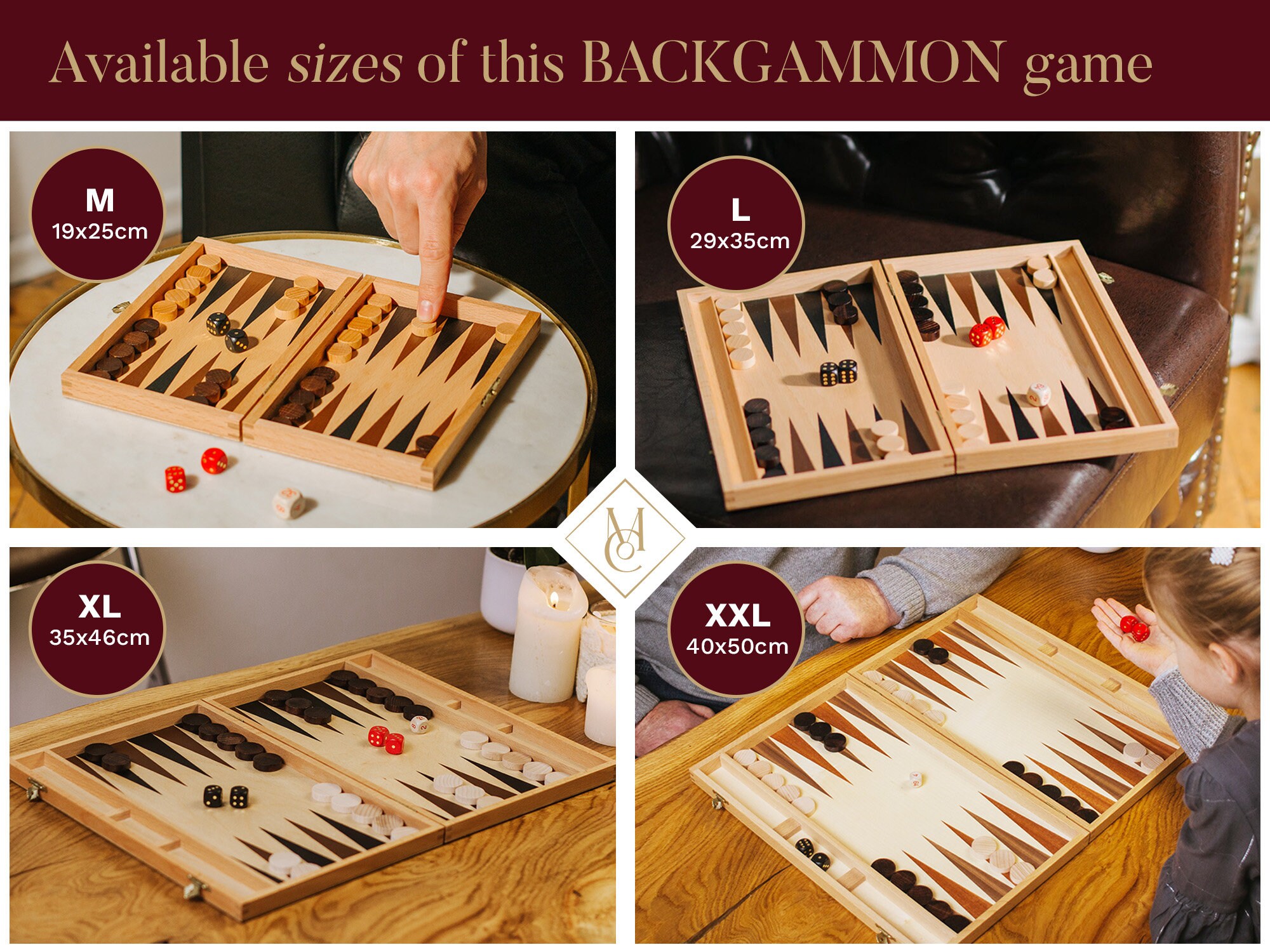 Wooden Classic Board Game BACKGAMMON Portable Set | Extra LARGE XXL ...