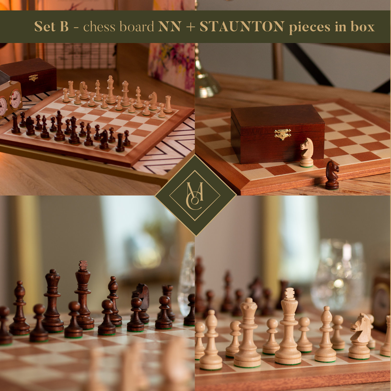 Tournament Wooden Chess Set Non Folding, Inlaid Chessboard WITHOUT ...