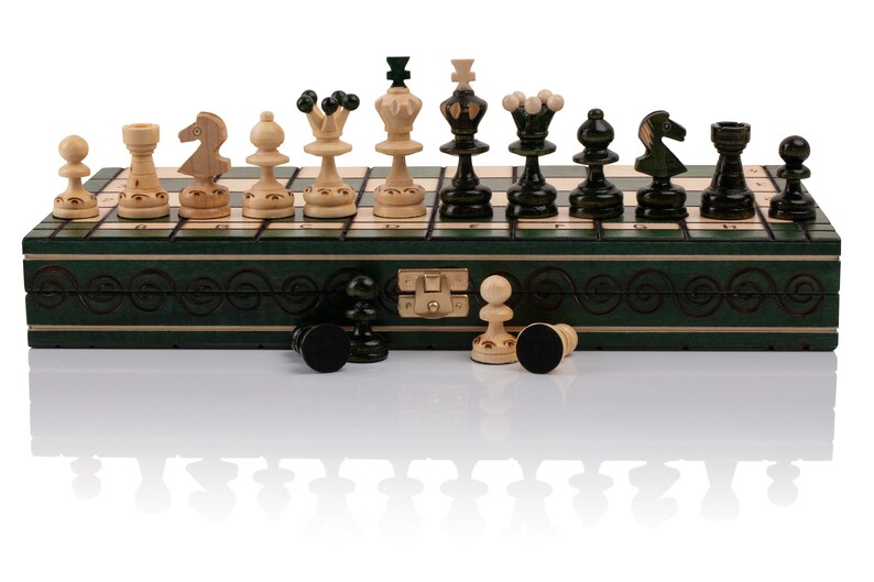 GREEN Handmade Wooden Chess Set With Board PEARL 35cm / 13.8in - Etsy