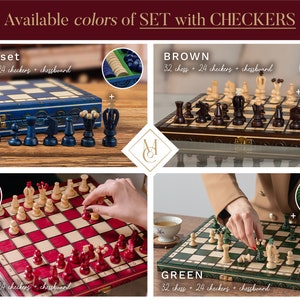 GREEN Handmade Wooden Chess Set With Board PEARL 35cm / 13.8in Wood ...