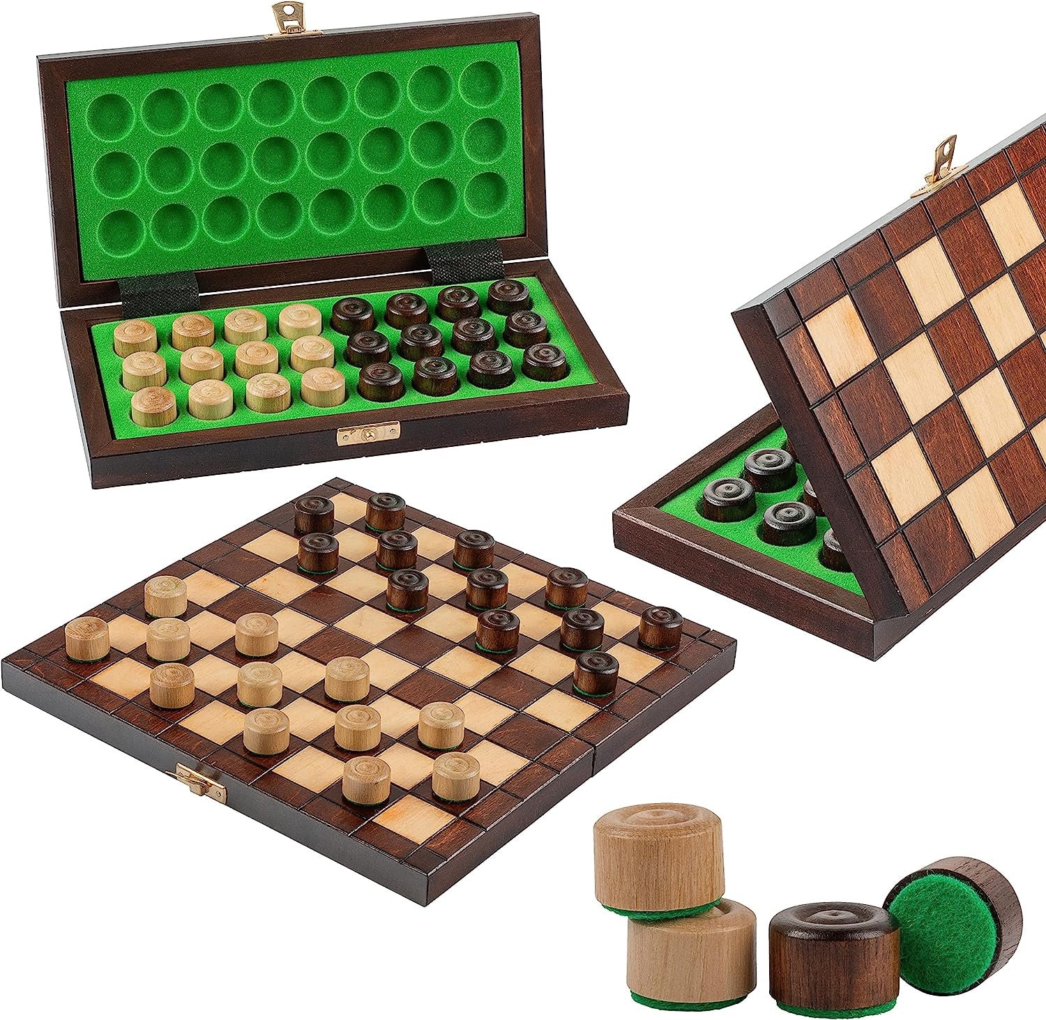 CLASSIC Wooden CHECKERS Drafts Set Board Game 64 SQUARES Small Set for ...