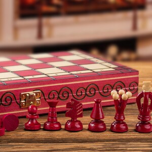 Lovely Cherry RED KINGDOM 2in1 Set Of: Chess & Drafts Checkers 35cm ...