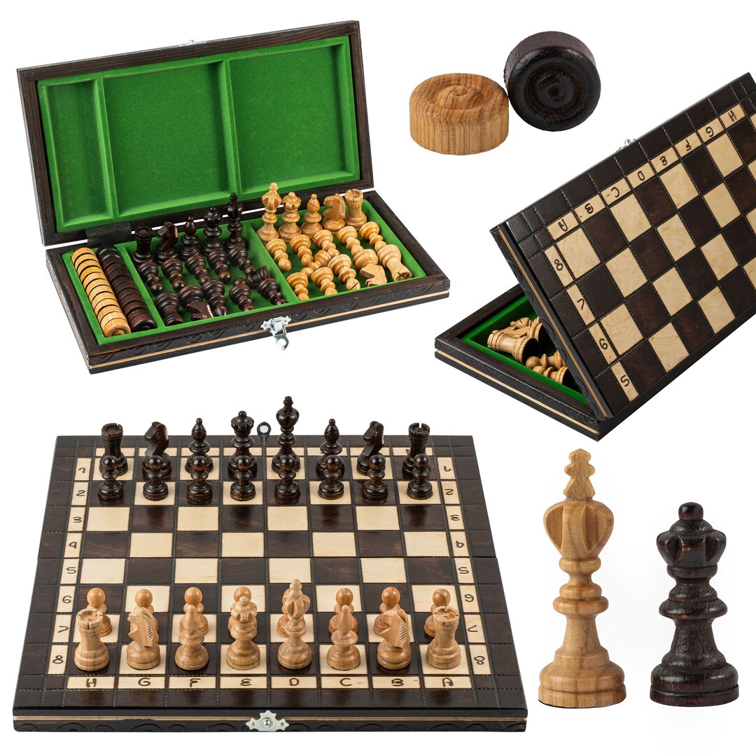 Classic Wooden Chess Checkers Set Sweet Cherry Wood, Fully Handmade ...