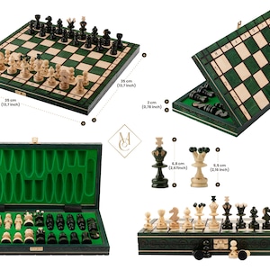 GREEN Handmade Wooden Chess Set With Board PEARL 35cm / 13.8in Wood ...