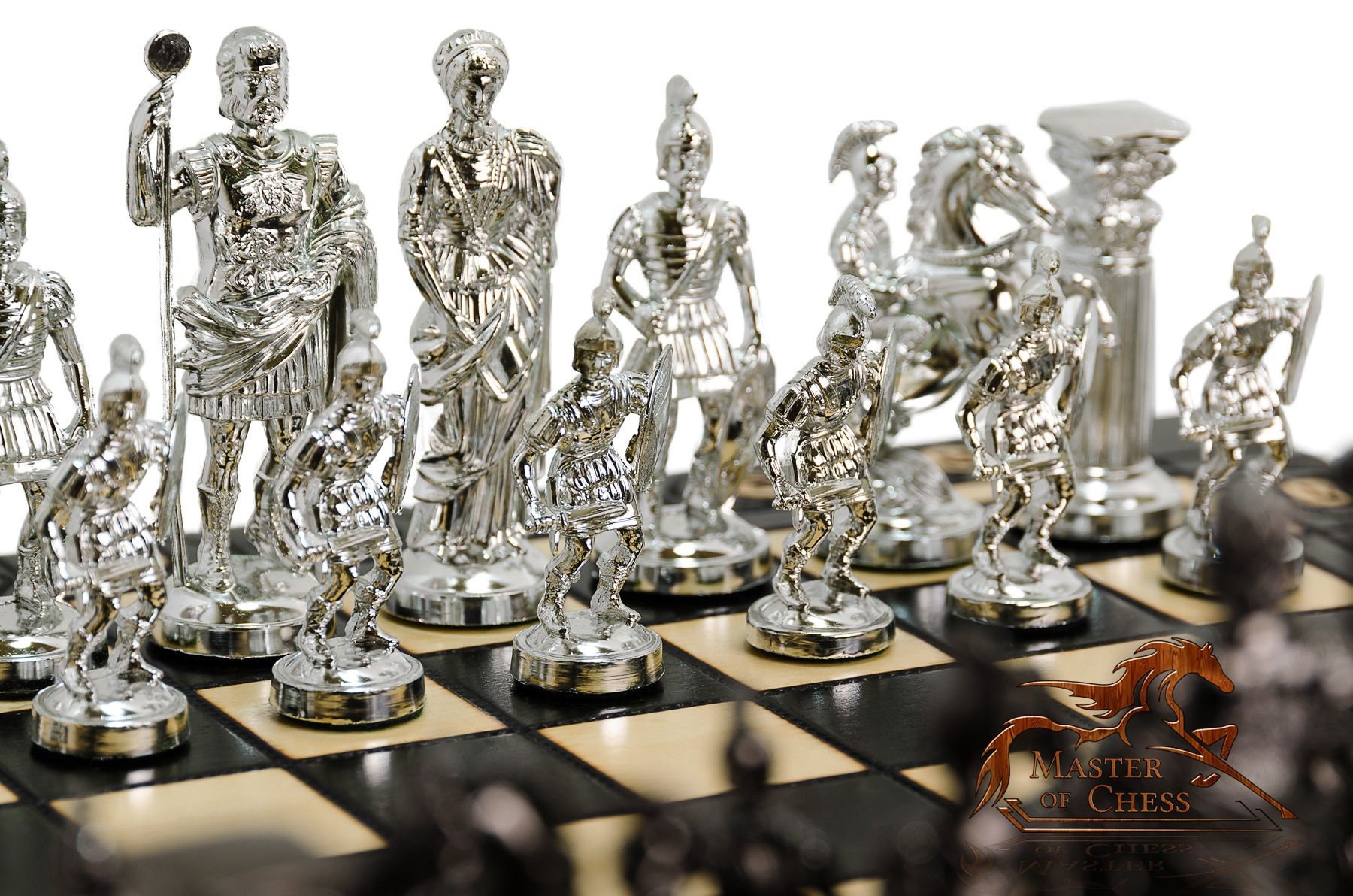 Great SILVER SPARTAN Wooden Chess Set. Large Chess Board 40x40cm ...