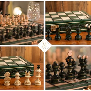 GREEN Handmade Wooden Chess Set With Board PEARL 35cm / 13.8in Wood ...