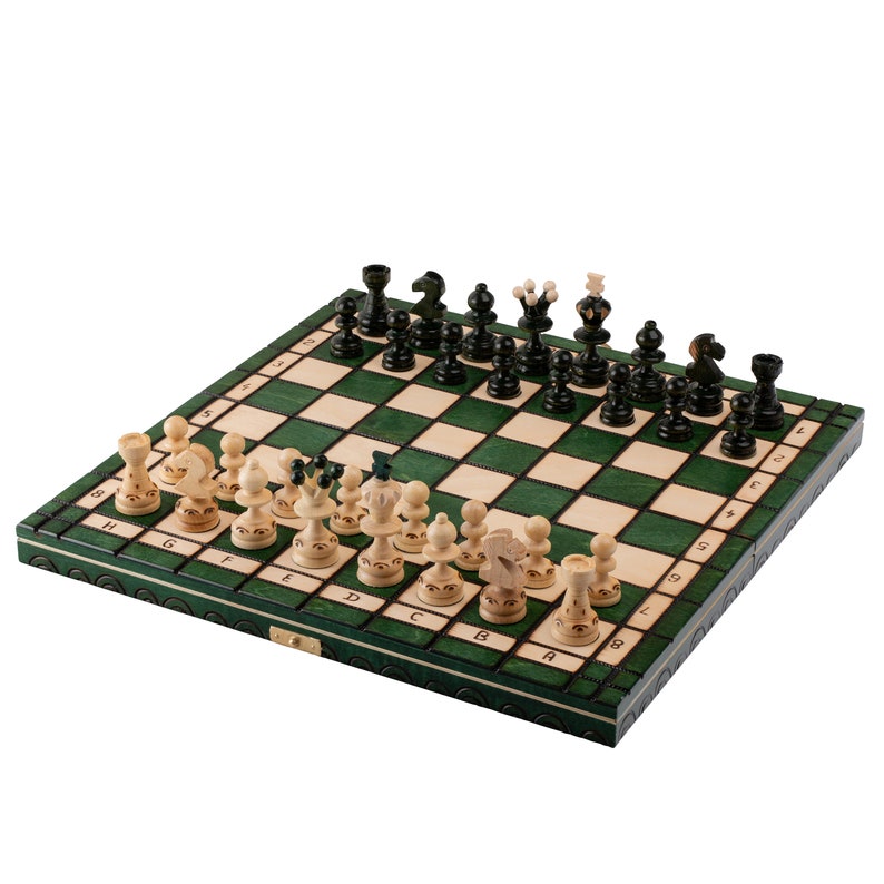 GREEN Handmade Wooden Chess Set With Board PEARL 35cm / 13.8in - Etsy
