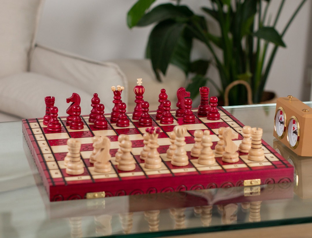Unique Lovely RED Wooden Chess Set Large | Pearl Xl 42cm / 16in ...