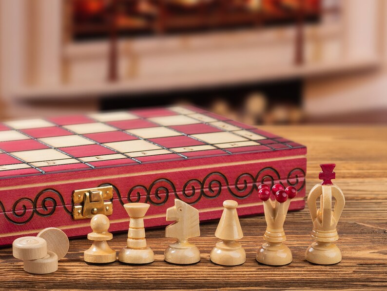 Lovely Cherry RED KINGDOM 2in1 Set Of: Chess & Drafts Checkers 35cm ...