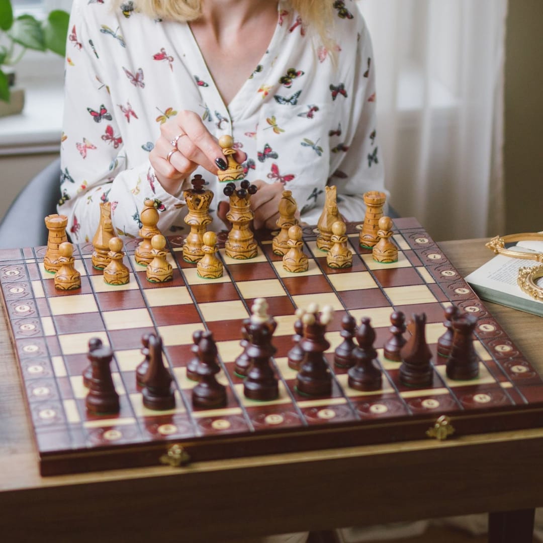 LARGE Handcarved Chess Set Great AMBASSADOR 54cm / 21in Unique Burnt ...