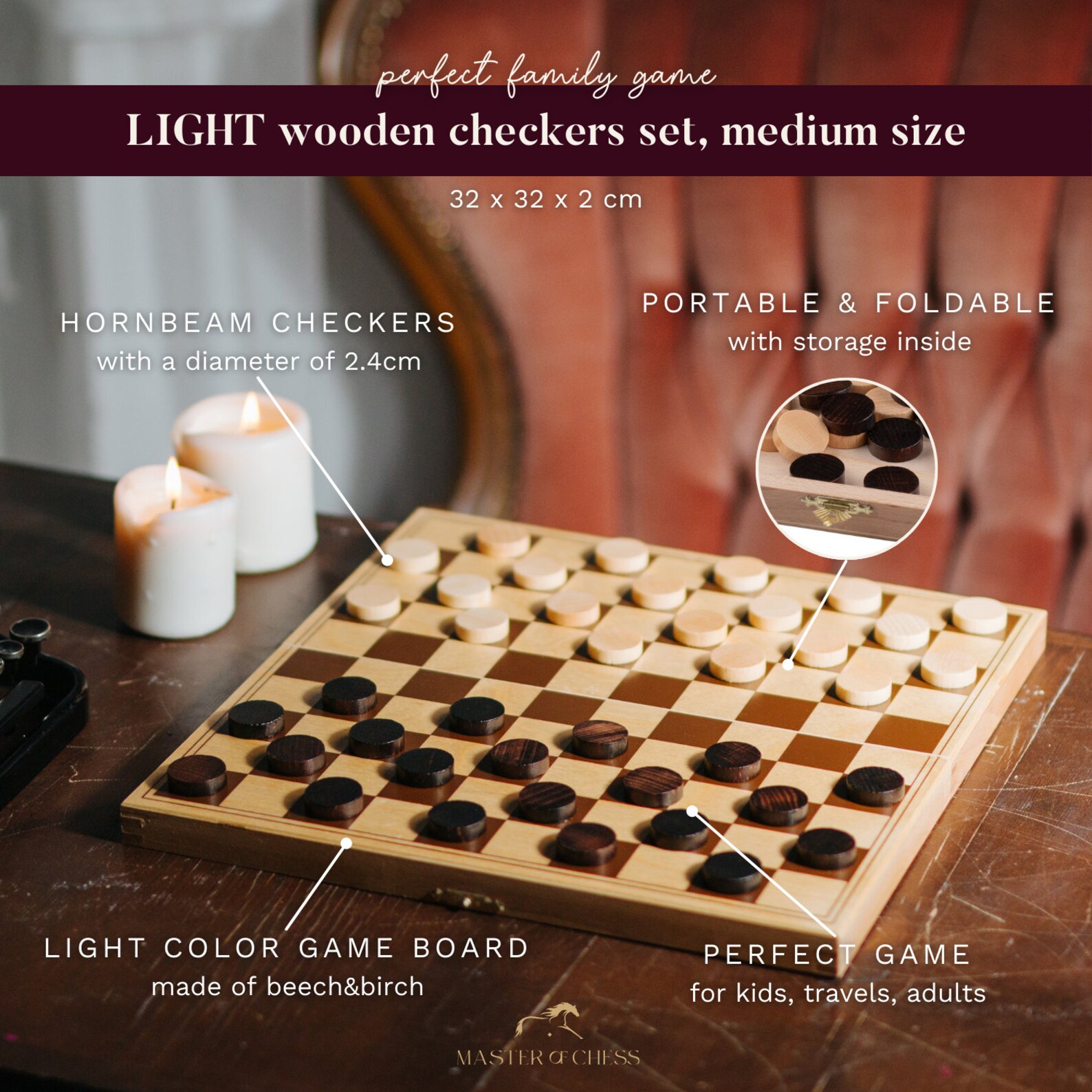 Wooden CHECKERS Set for Kids, Travels | Natural & Handcrafted Look ...