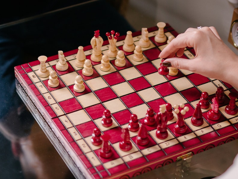 Lovely Cherry RED KINGDOM 2in1 Set Of: Chess & Drafts Checkers 35cm ...