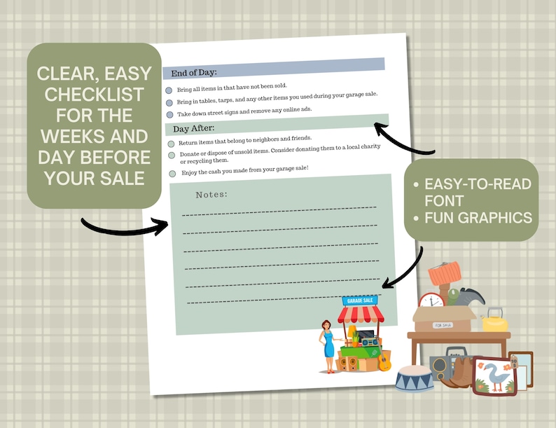 Garage Sale Checklist PDF Download With Planning Tasks and Garage Sale ...