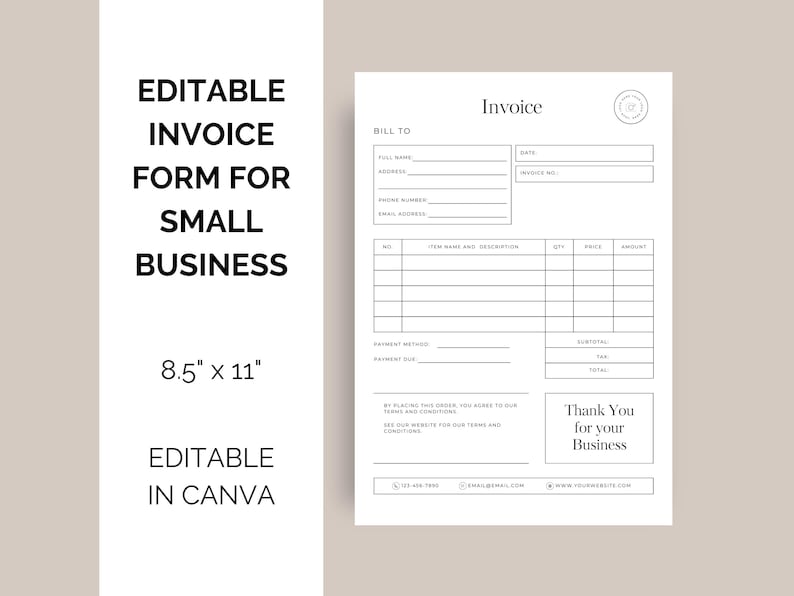 Small Business Invoice Form: Editable PDF - Etsy