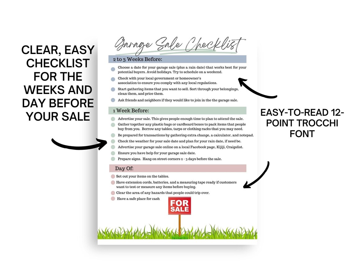 Garage Sale Printable Checklist, Yard Sale Checklist, Sale Checklist ...