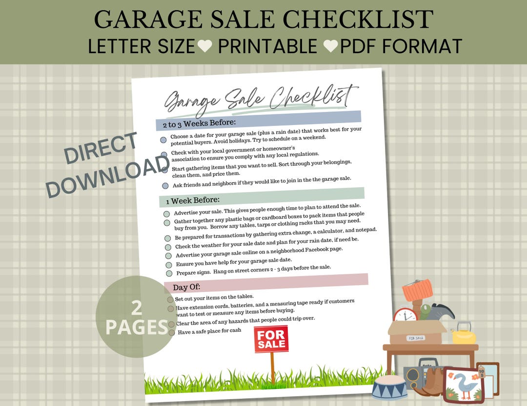 Garage Sale Checklist PDF Download With Planning Tasks and Garage Sale ...
