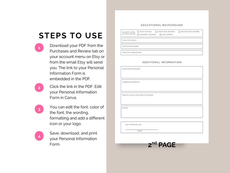 Personal Information Form, Home Binder Reference Sheet: Editable PDF - Etsy