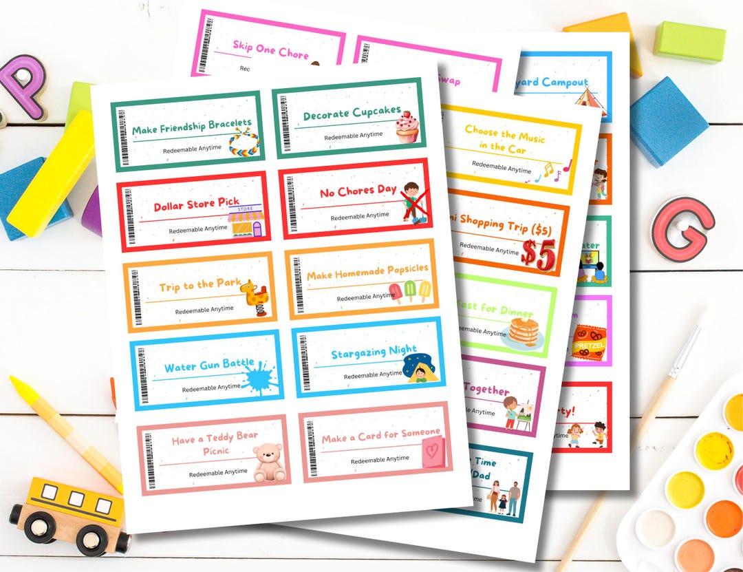 Printable Kids Reward Coupons: Fun Summer Activities (PDF Download) - Etsy