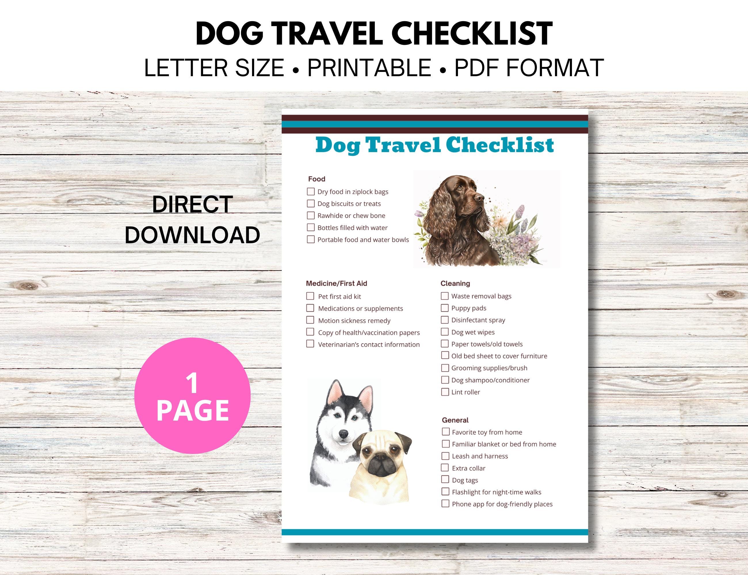 Dog Travel Checklist, Printable Checklist, Dog Packing Checklist ...