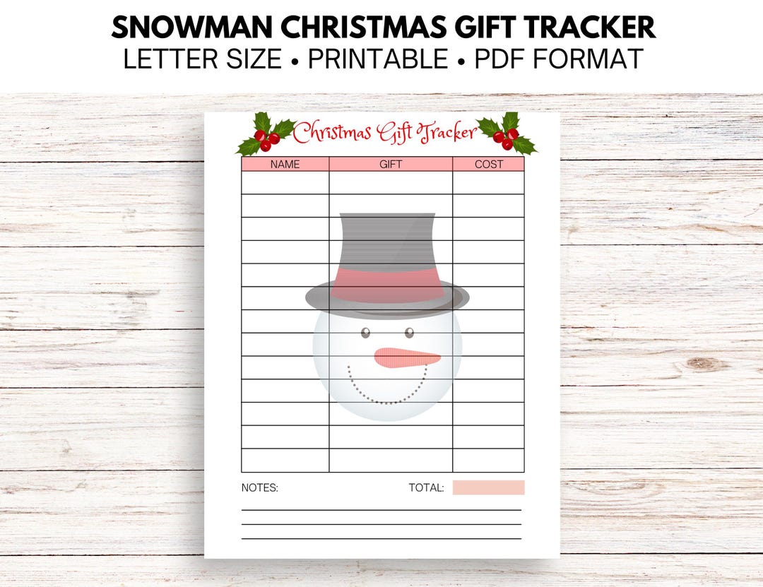 Christmas Gift Tracker Digital Printable, Snowman Gift Tracker ...