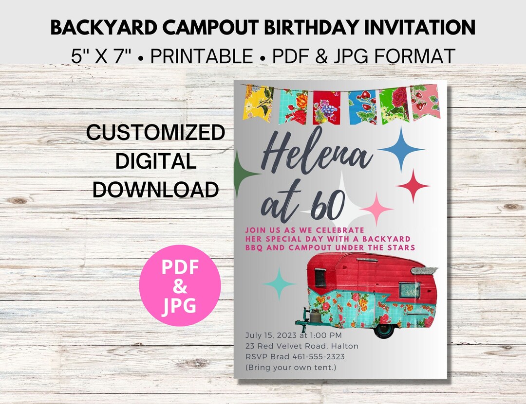 Customized Backyard Campout Birthday Invitation, Camping Birthday ...