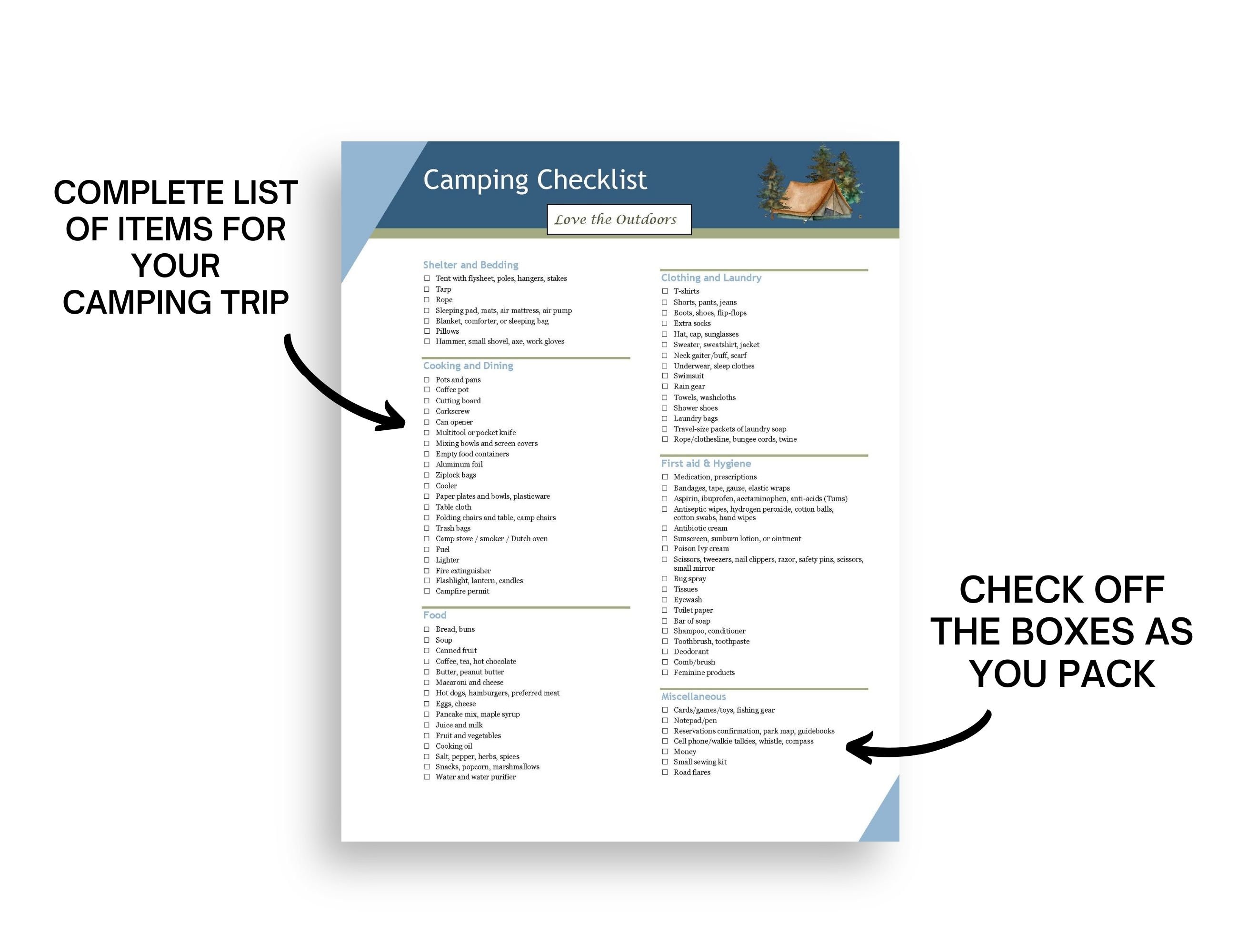 Camping Checklist, Camping Planner, Camping Checklist Printable ...