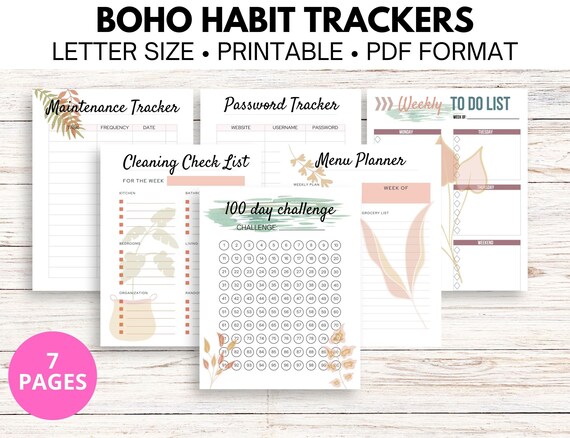 Boho Habit Tracker Printables Weekly to Do List 100 Day - Etsy