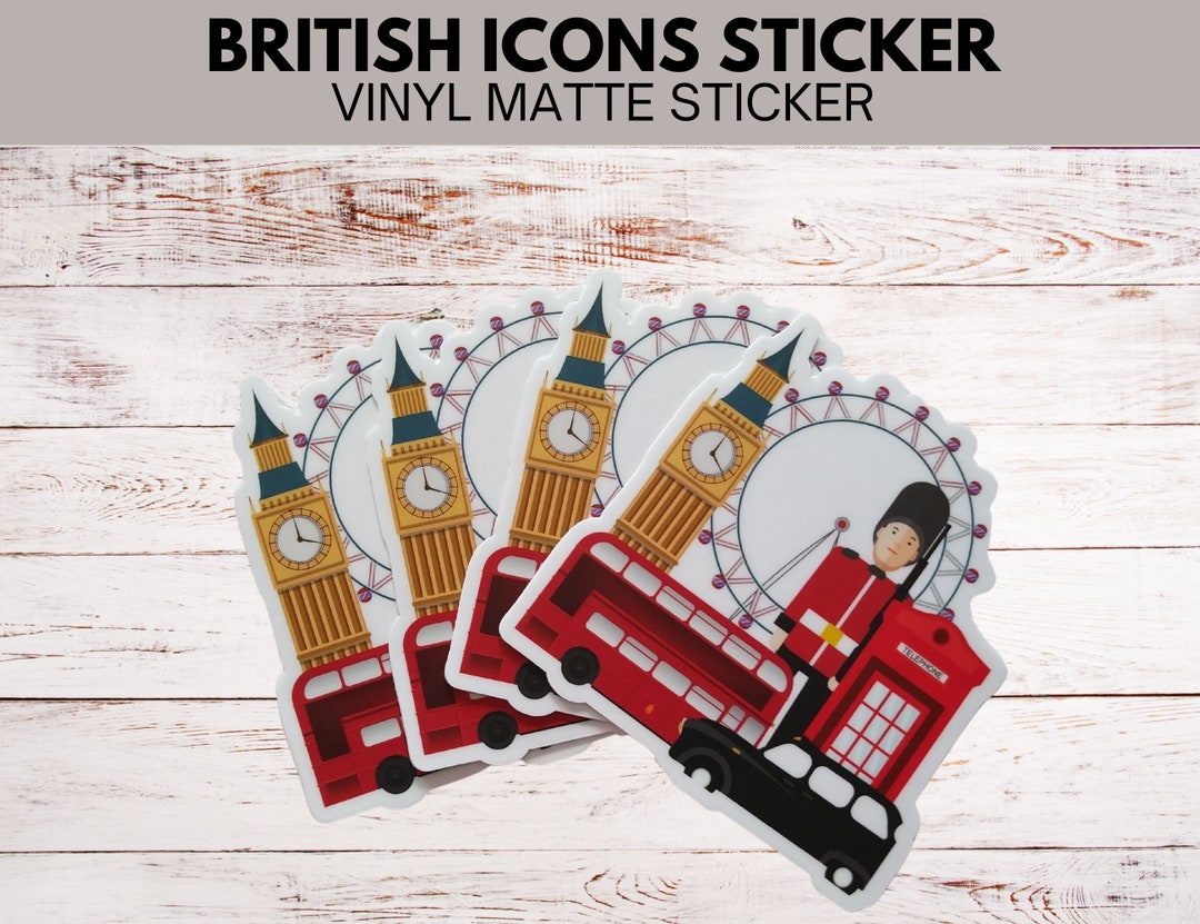 British Icons Matte Vinyl Sticker, Britain Sticker, Waterproof Decal ...